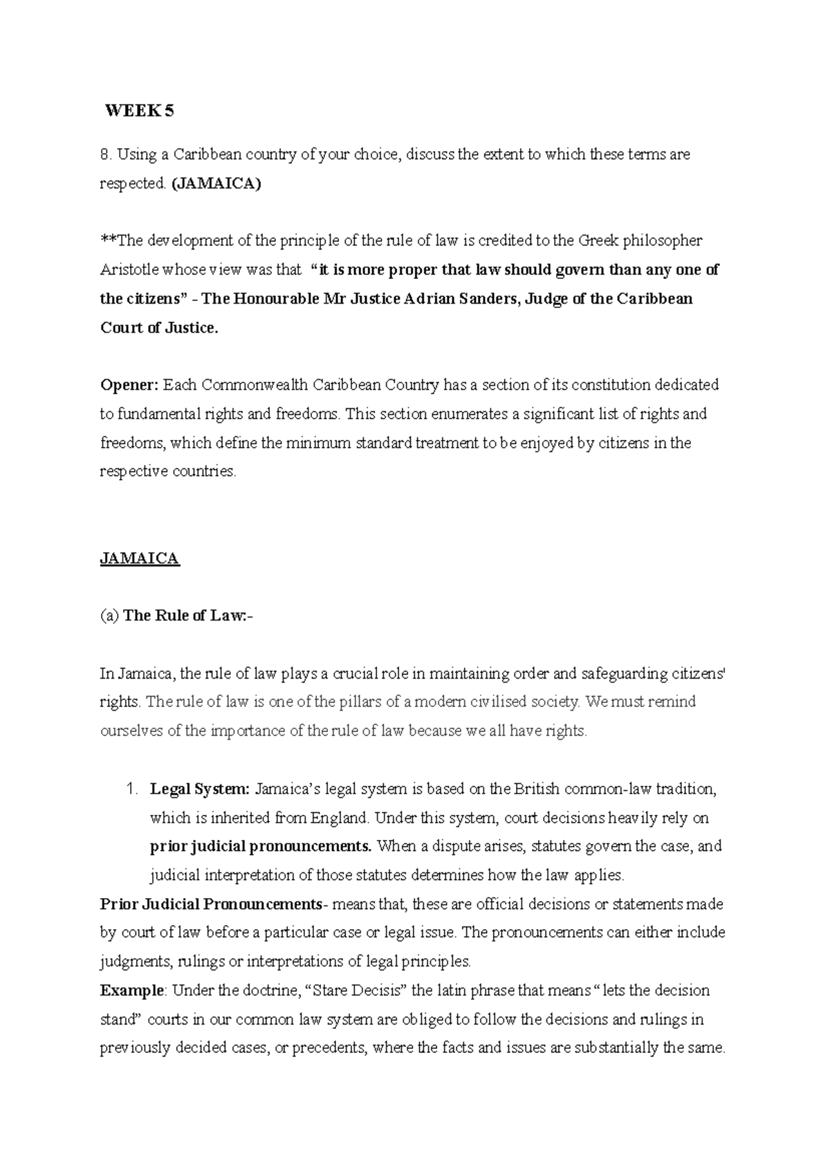 Grp 4 - Law Tutorial WK5: The Rule of Law in Jamaica and Its Impacts ...