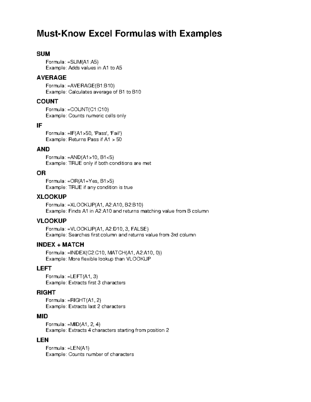 Excel Formulas with Examples: Essential Functions Explained - Studocu