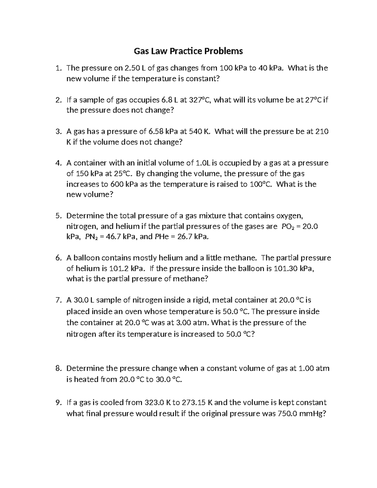 Gas law practice problems for chemistry 101 - Studocu