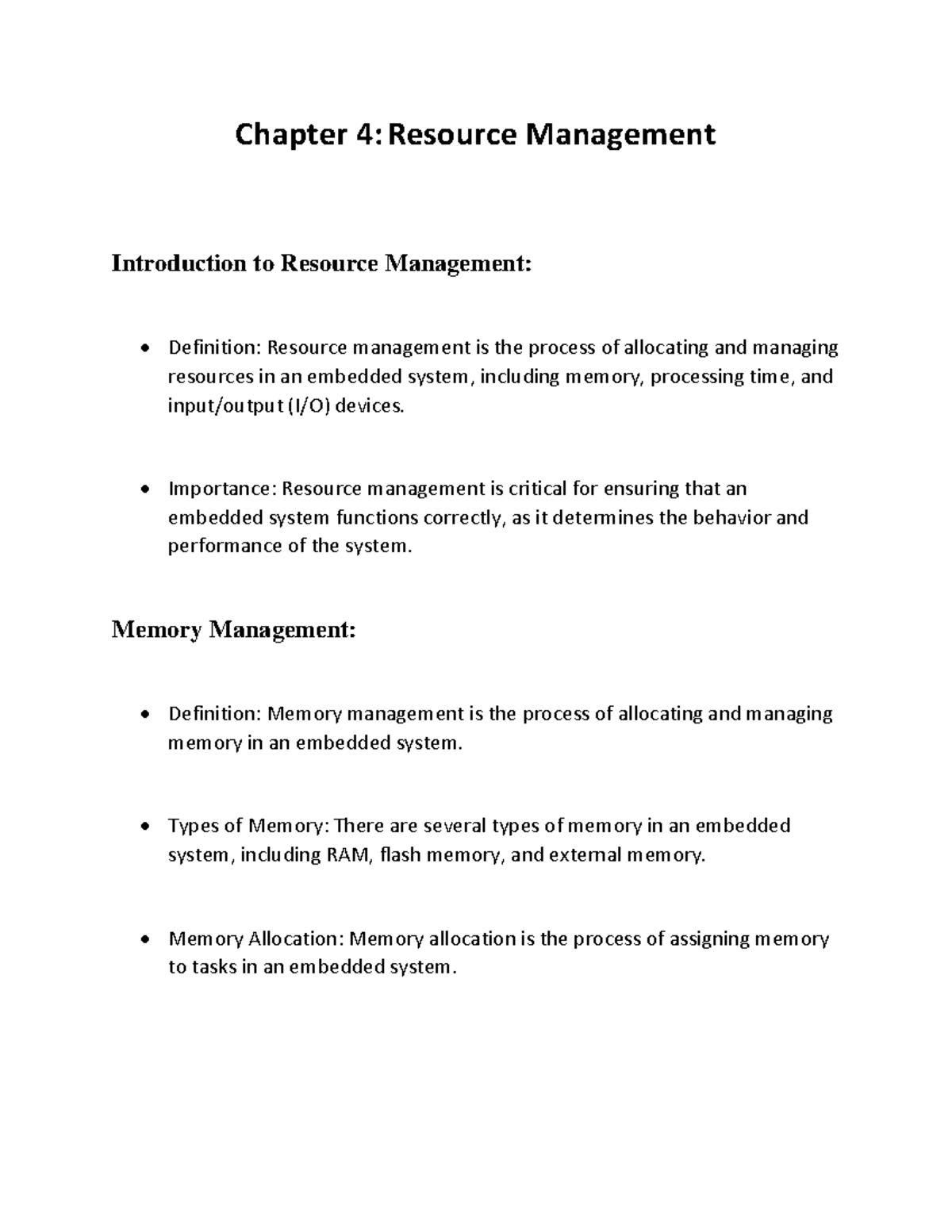 Chapter 4 - Embedded System Design - Chapter 4: Resource Management Introduction to Resource ...