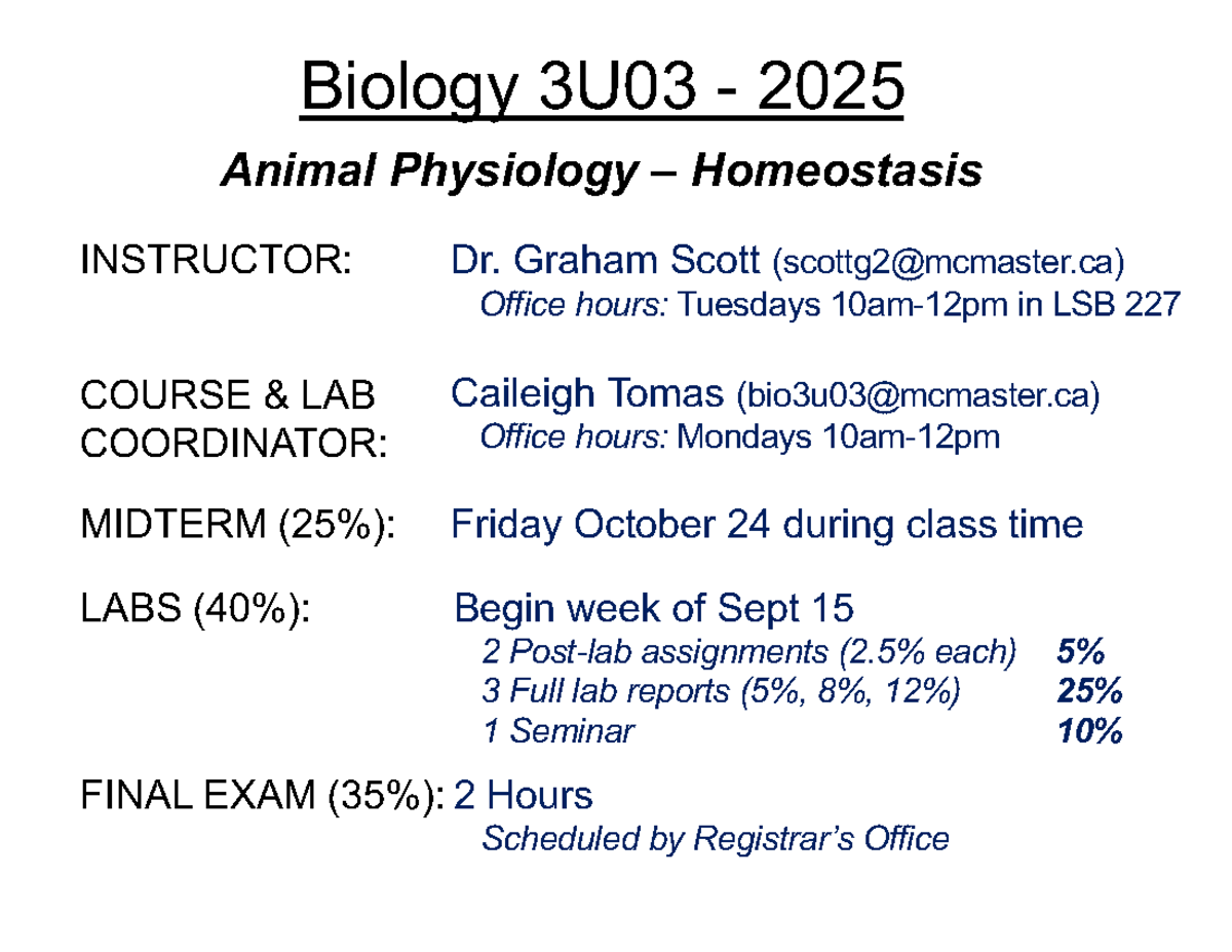 Biology 3U03 2025 Midterm Study Notes: Homeostasis in Physiology - Studocu