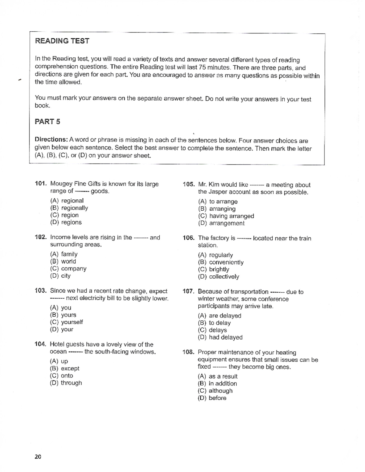 Test 1 pages 2 - 4 - TOEIC - READING TEST In the Reading test, you will ...
