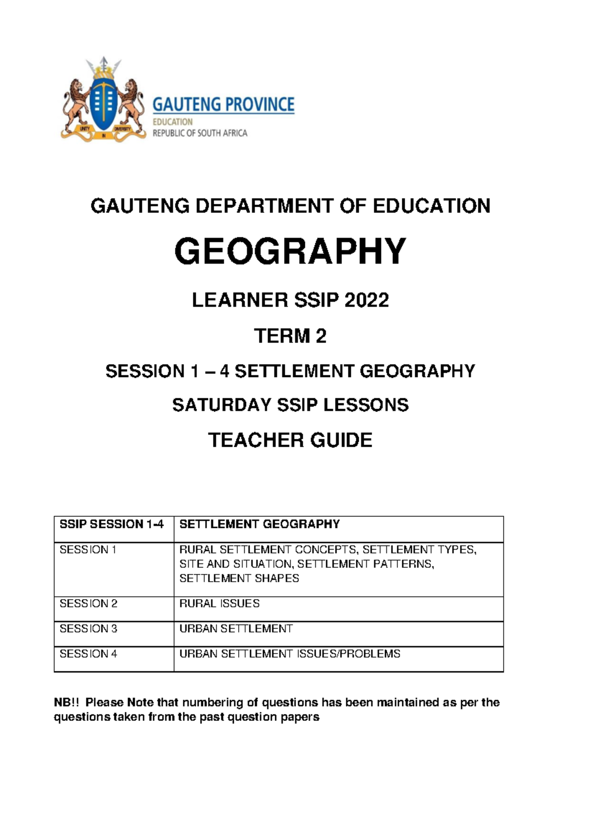 GEOG SSIP 2022 Term 2 Tutor Guide: Settlement Geography Overview - Studocu
