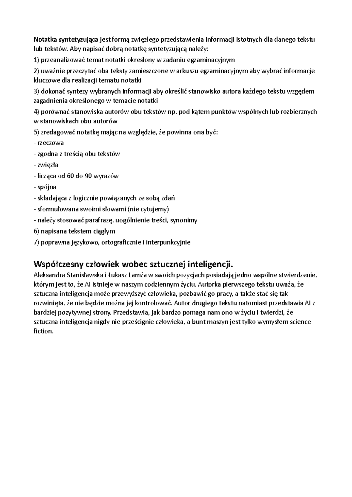Notatka syntetyzująca: Współczesny człowiek a sztuczna inteligencja ...