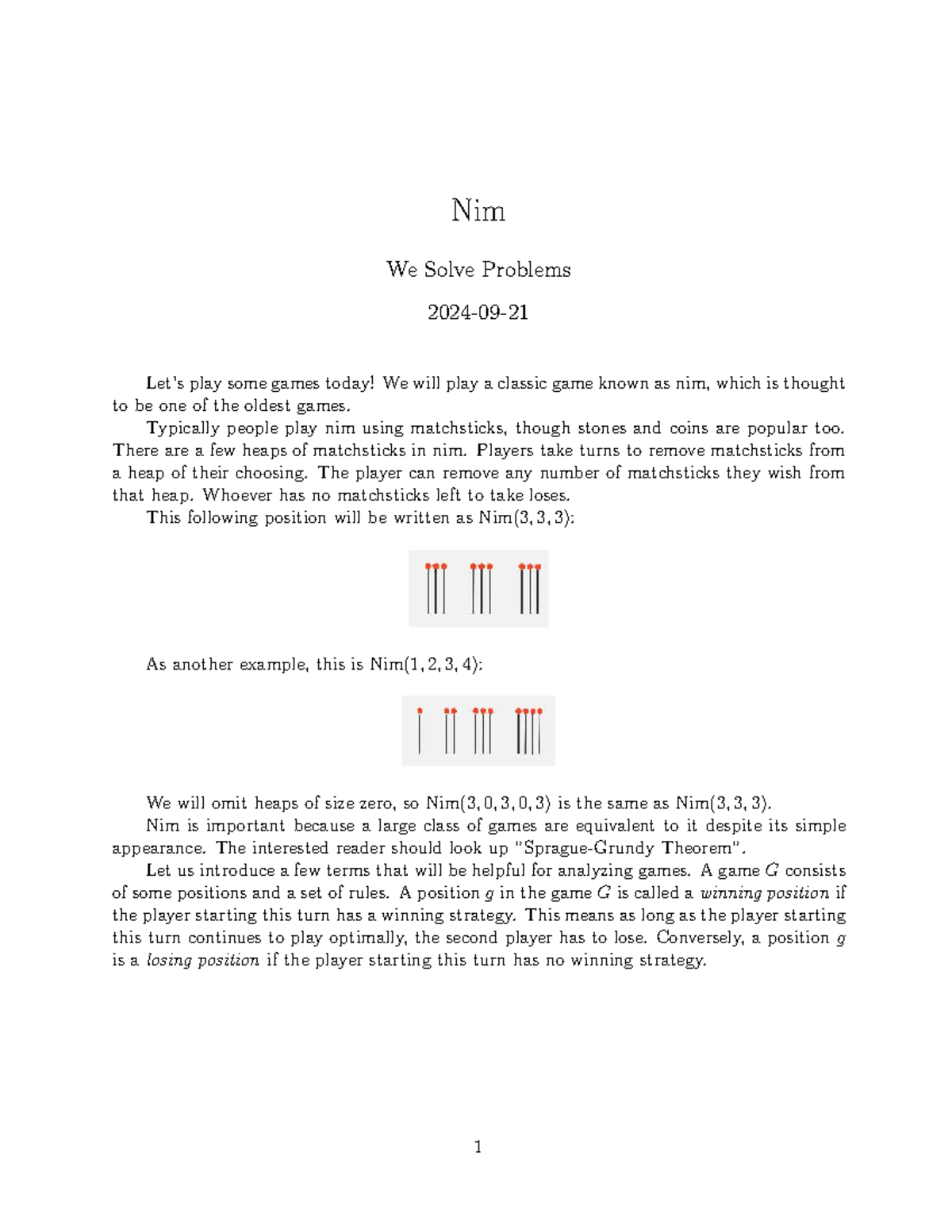 Nim 3: Classic Game Strategies and Problem Solving Worksheet - Studocu