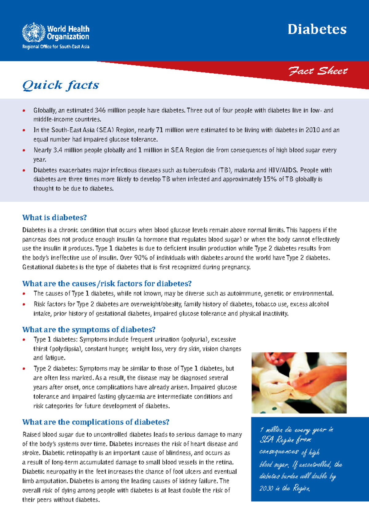 Diabetes Overview Fact Sheet - SDE-DIABETES-FS - Studocu