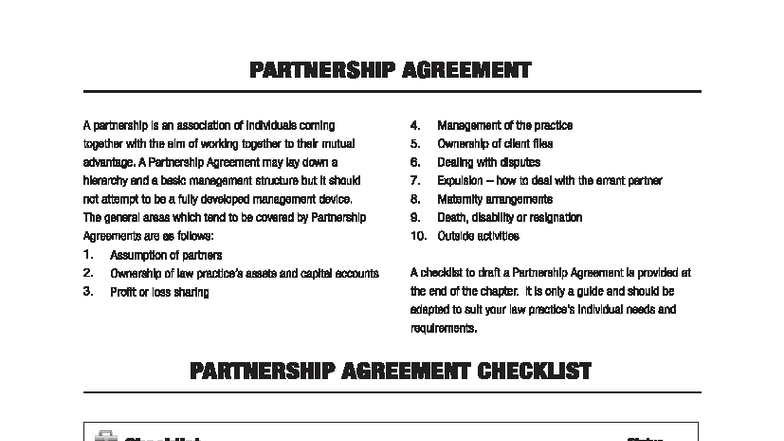 PP Partnership Agreement Checklist: Key Elements and Guidelines - Studocu