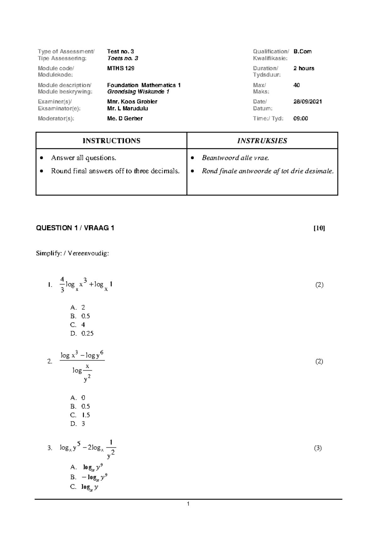 MTHS 129 Test 3 2021 - Foundation Mathematics Assessment - Studocu