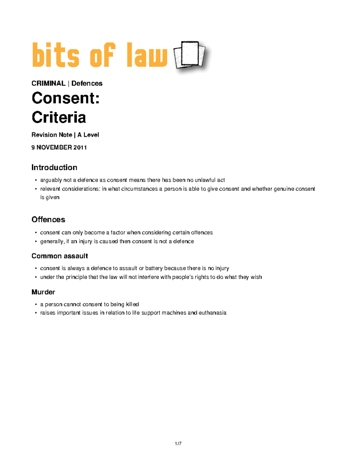 Consent-criteria - xxxxx - bits of law CRIMINAL | Defences Consent ...