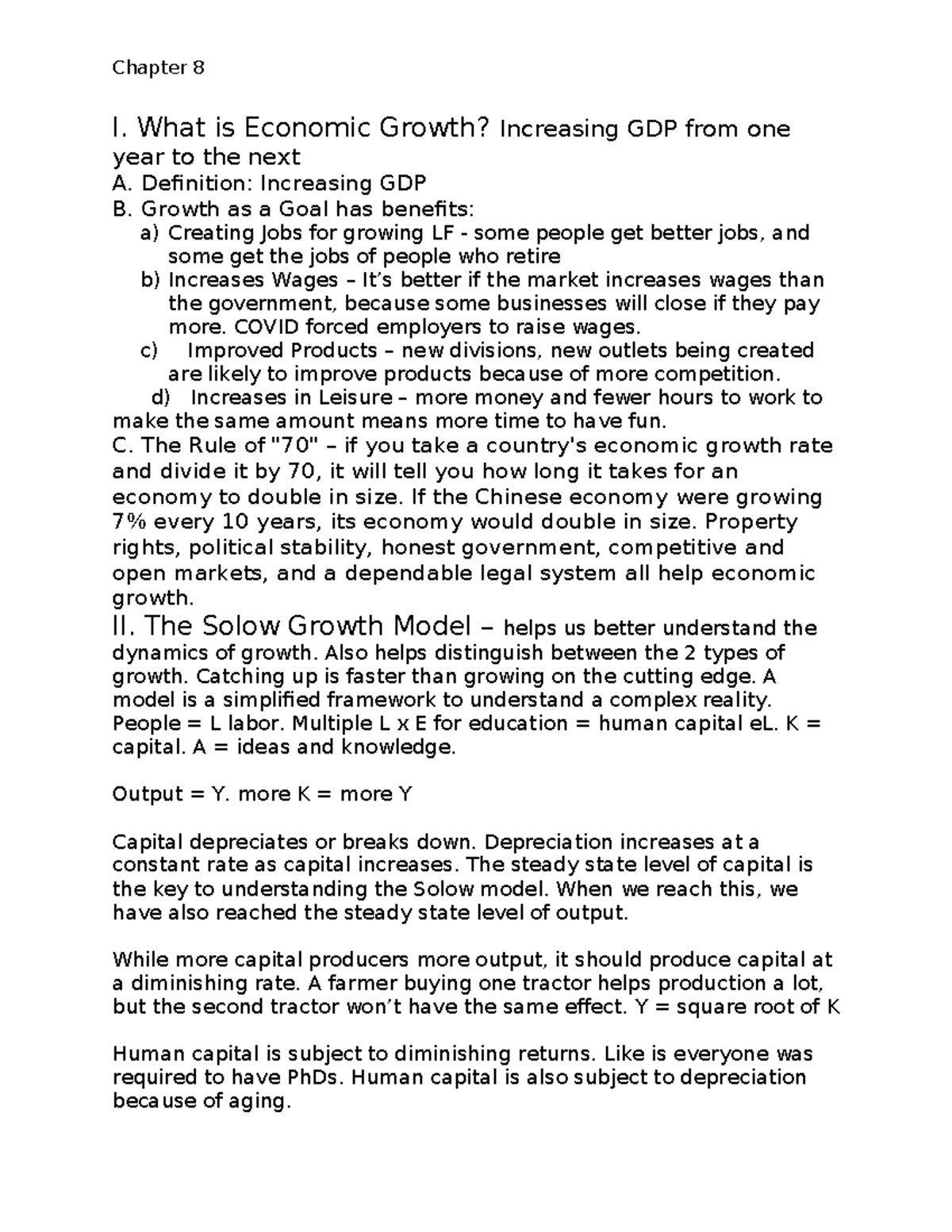 Chapter 8: Understanding Economic Growth and the Solow Model - Studocu