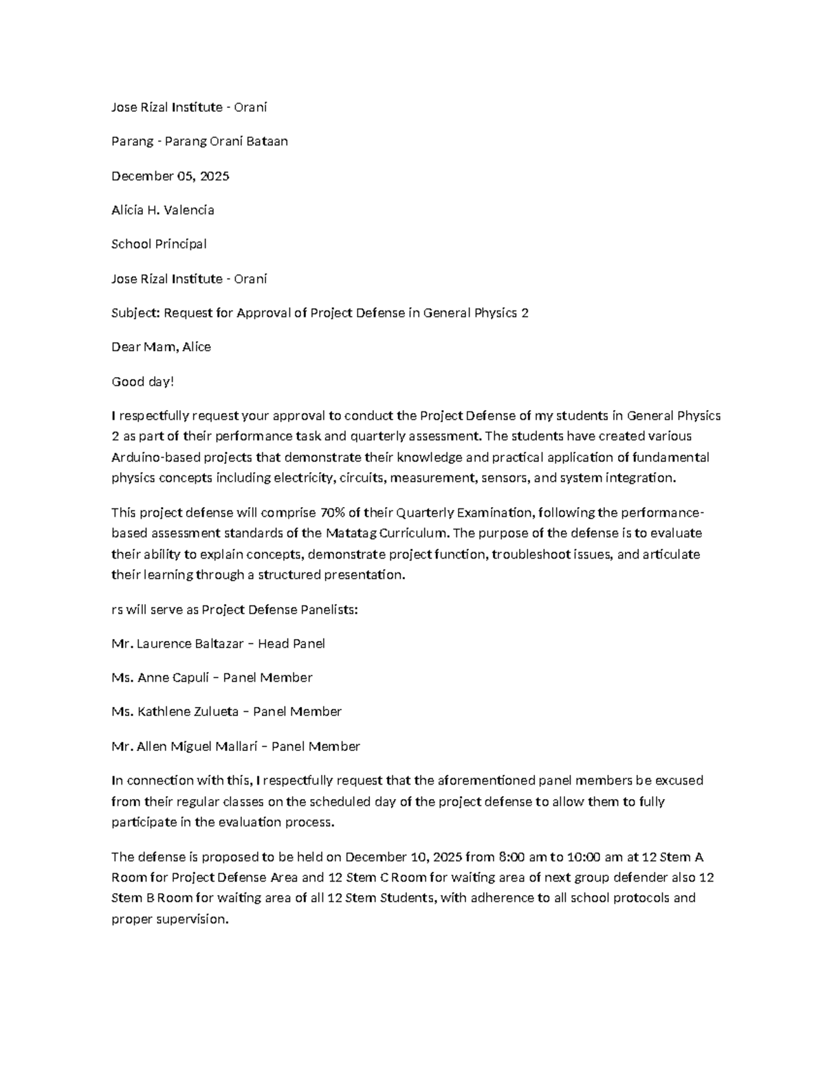 Project Defense Request for General Physics 2 (GP2) - Studocu