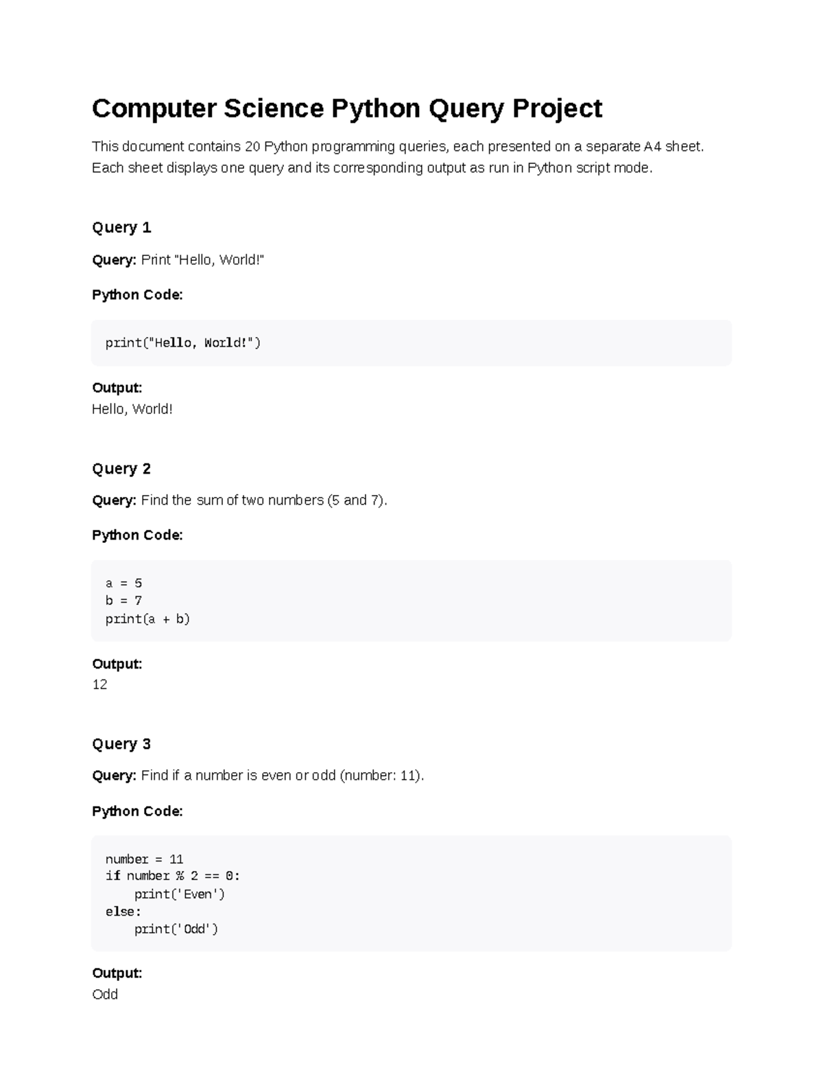 CS101 Python Query Project: 20 Programming Challenges & Solutions - Studocu