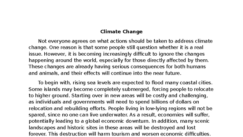 Climate Change: The Impact and Consequences - Essay Notes - Studocu