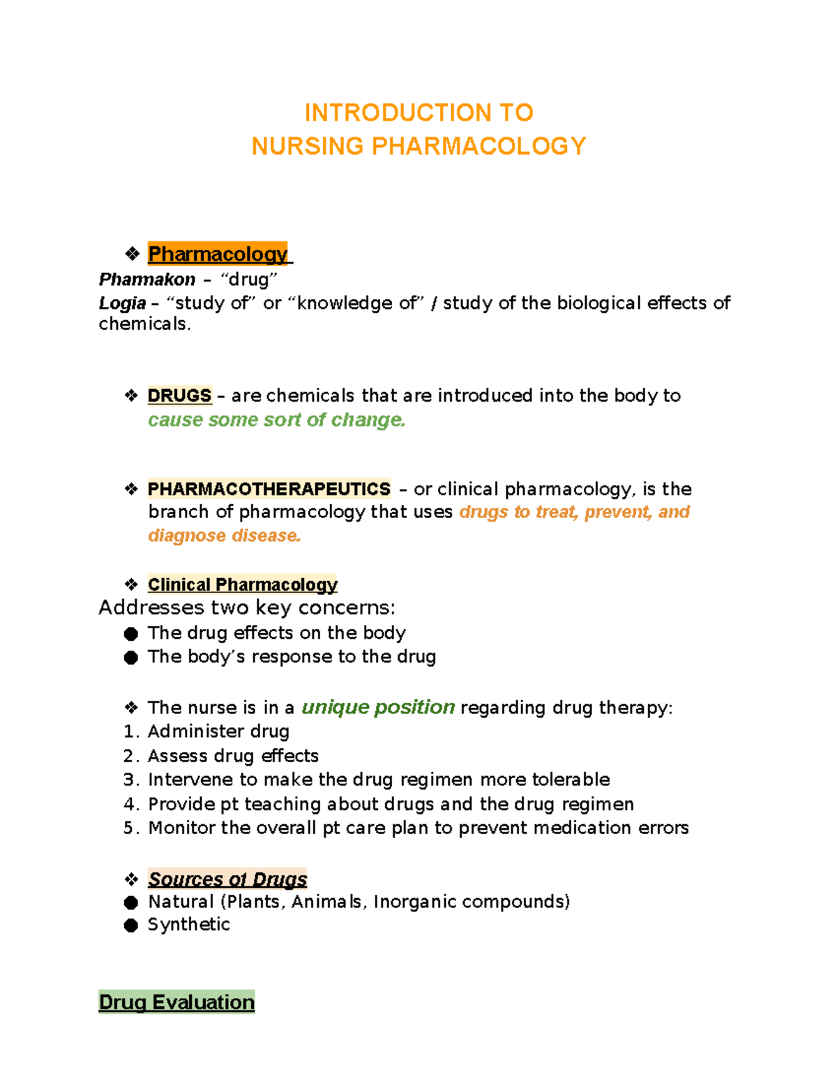 Pharma 101: Quiz Notes on Nursing Pharmacology Concepts - Studocu