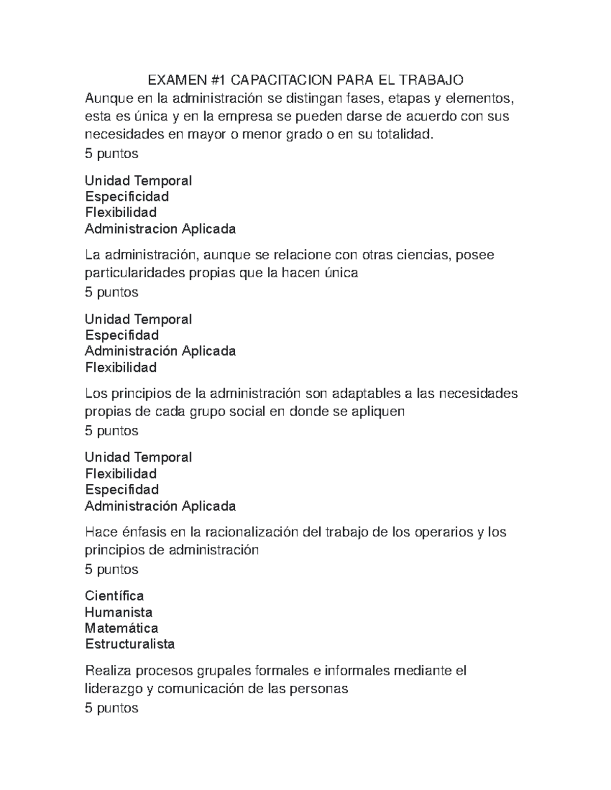 Examen Capacitacion PARA EL Trabajo - EXAMEN #1 CAPACITACION PARA EL TRABAJO Aunque en la - Studocu