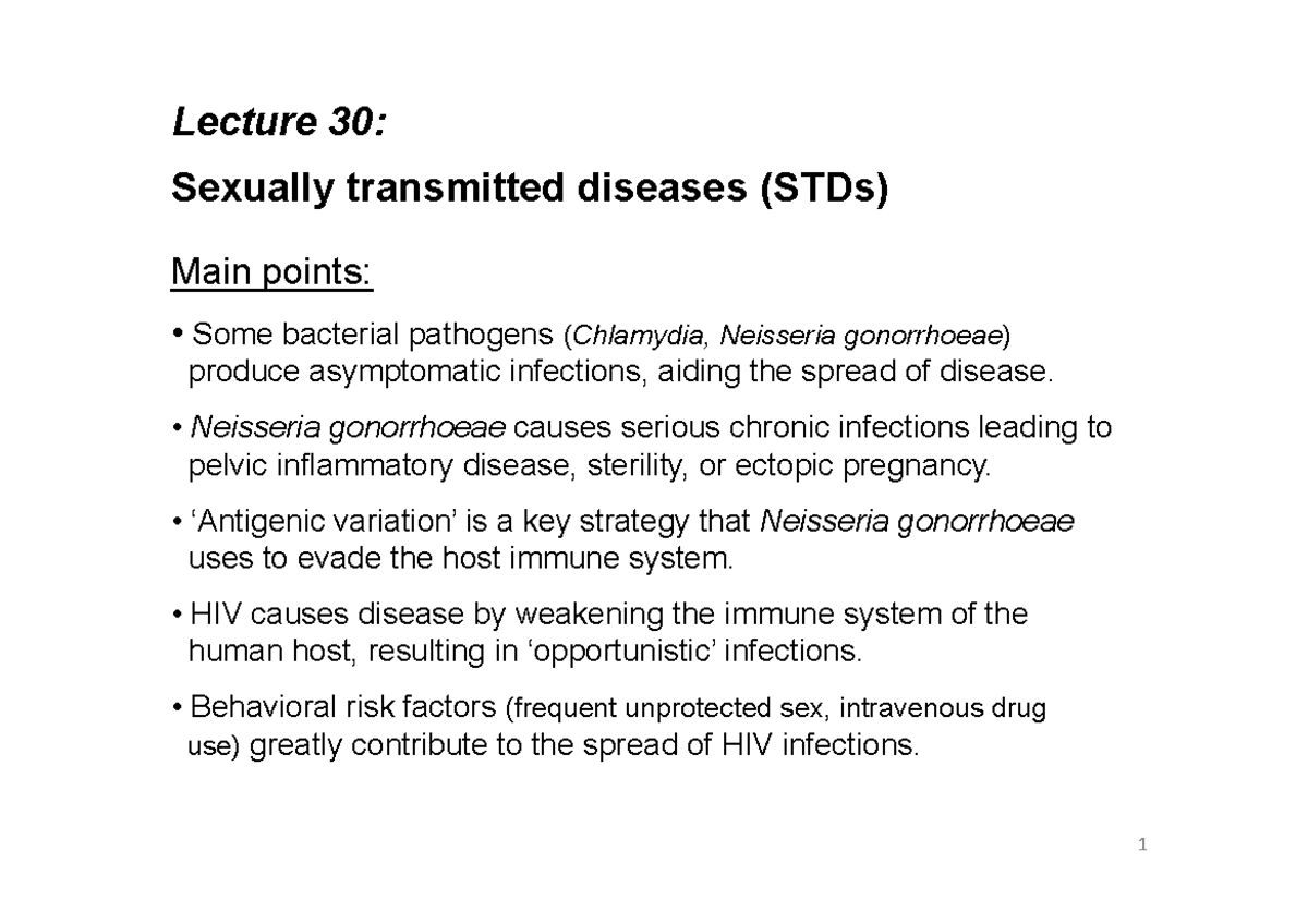 Lecture 30 - notes - Lecture 30: Sexually transmitted diseases (STDs ...