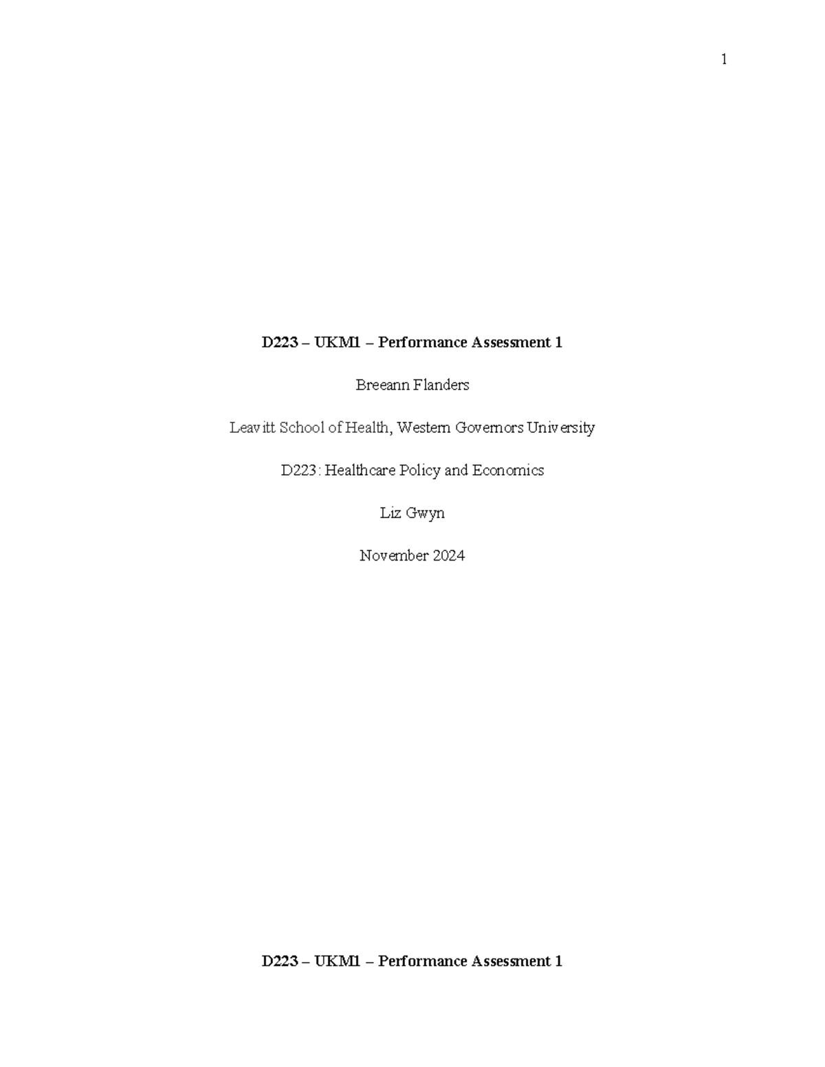 D223 UKM1 task 1 template - D223 – UKM1 – Performance Assessment 1 ...