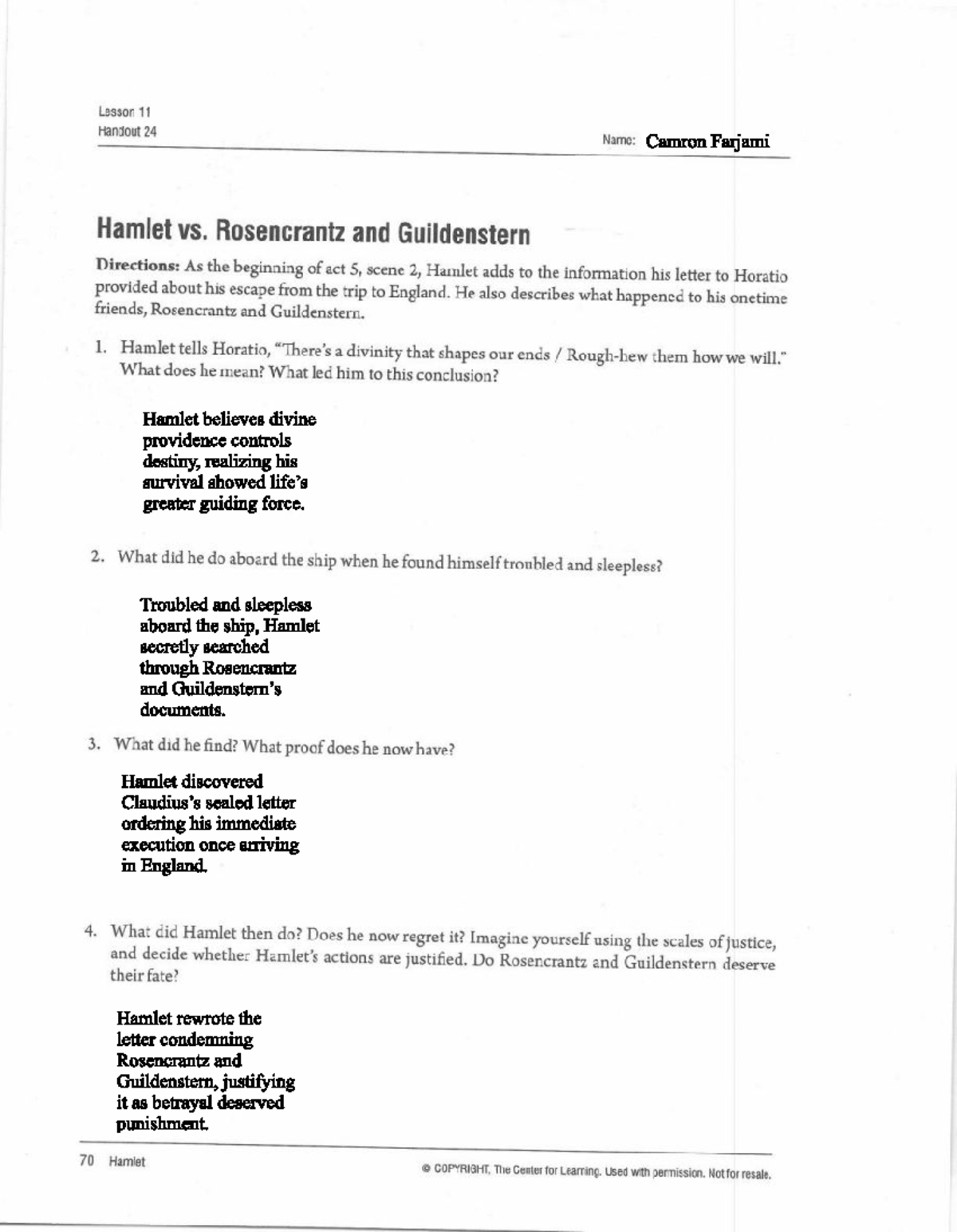 Hamlet 5: Lesson 11 Handout on Rosencrantz and Guildenstern - Studocu