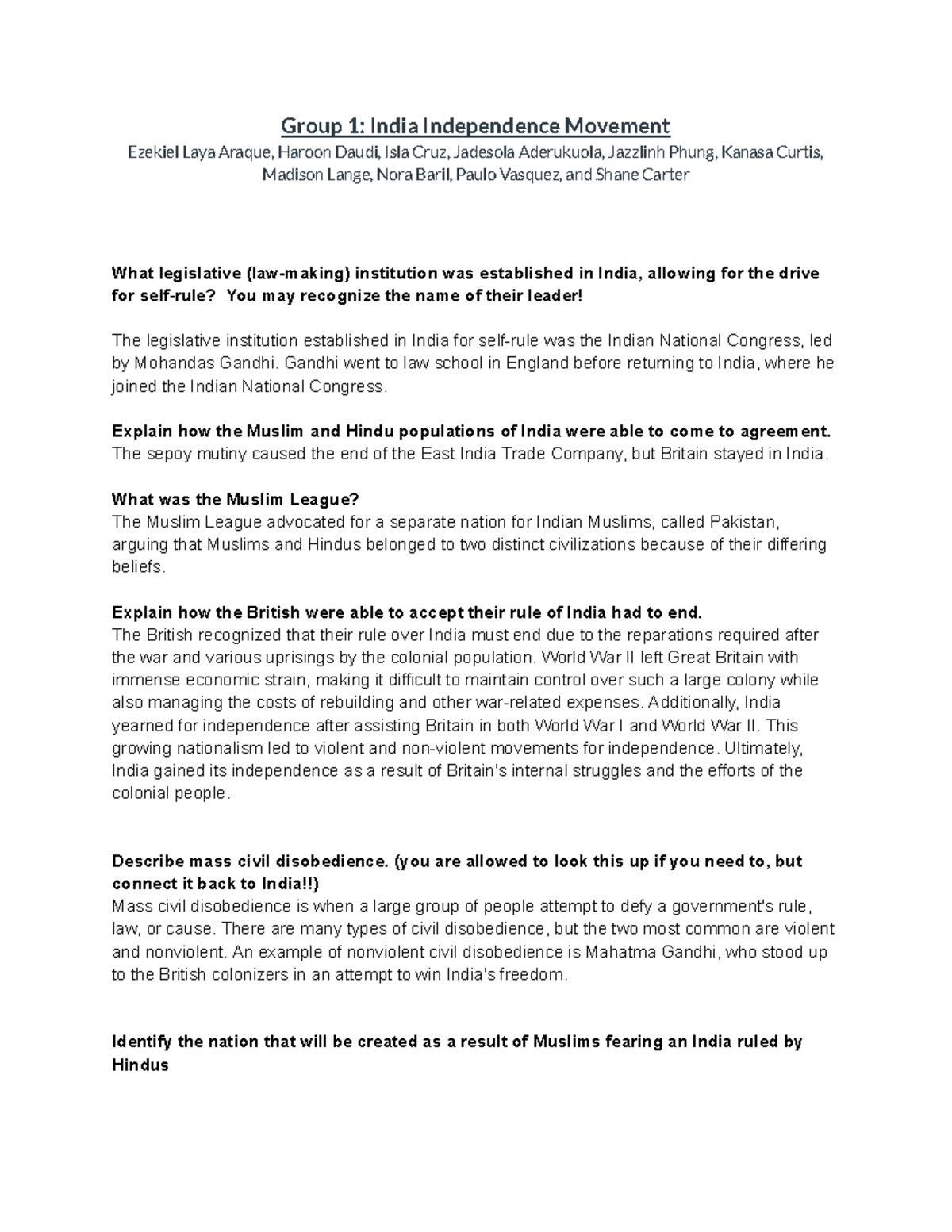 India case study: The independence movement and its key players - Studocu