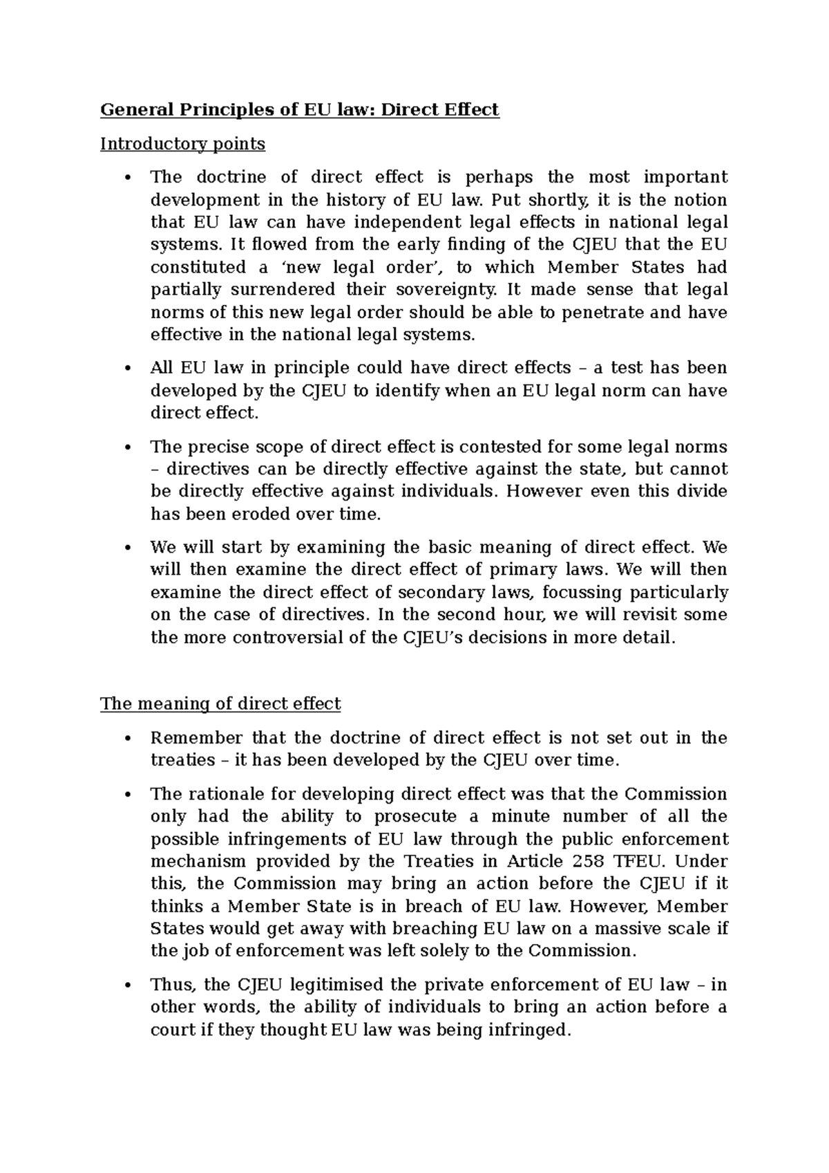 Final Exam Notes on Direct Effect in EU Law (EU Law 101) - Studocu