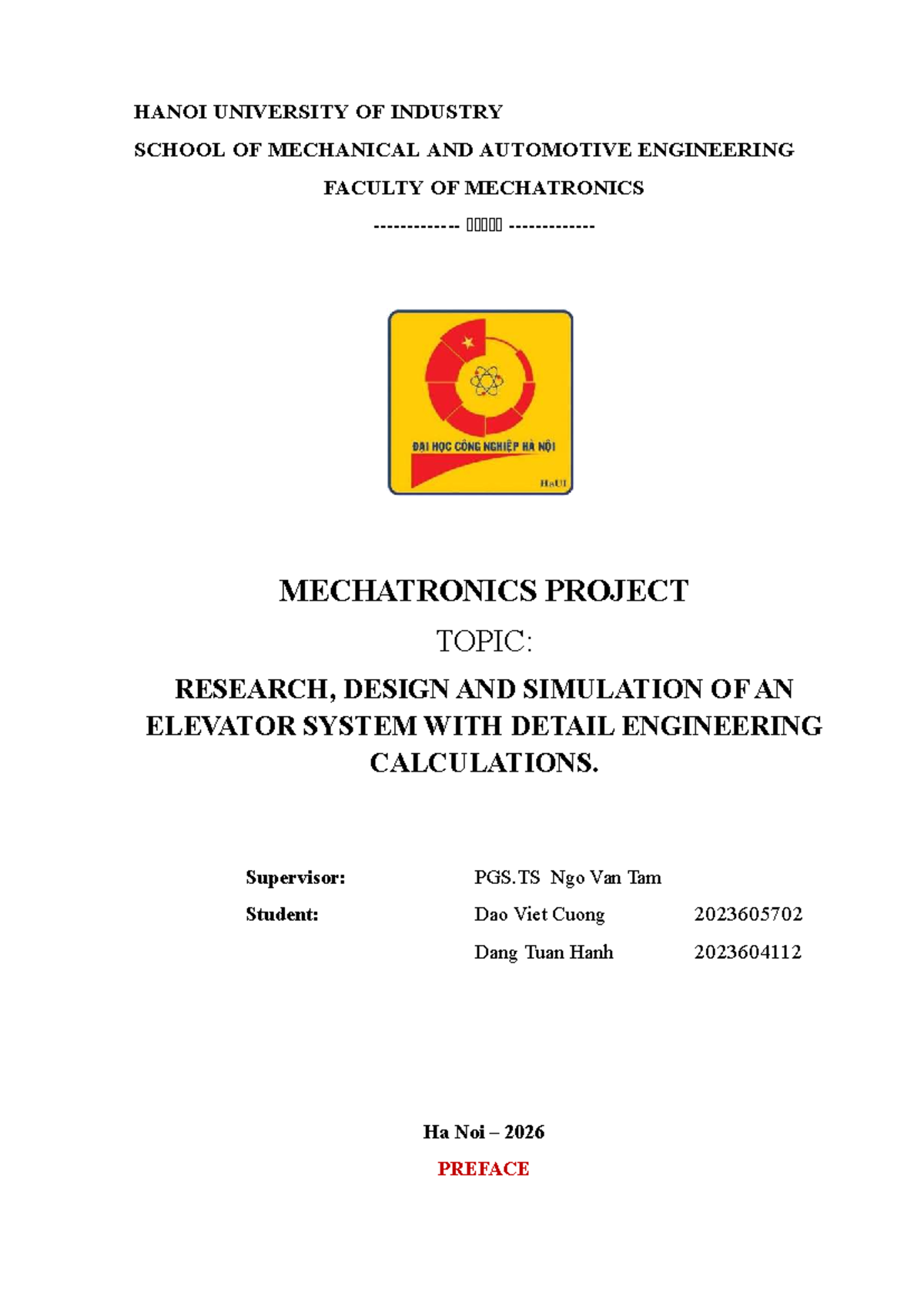 Mechatronics Project: Design & Simulation of Elevator System (2023 ...