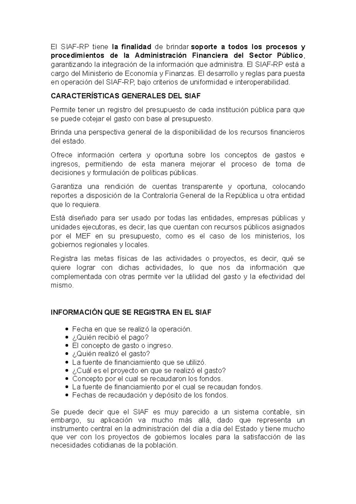 Importancia y Características del SIAF-RP en la Administración Pública ...