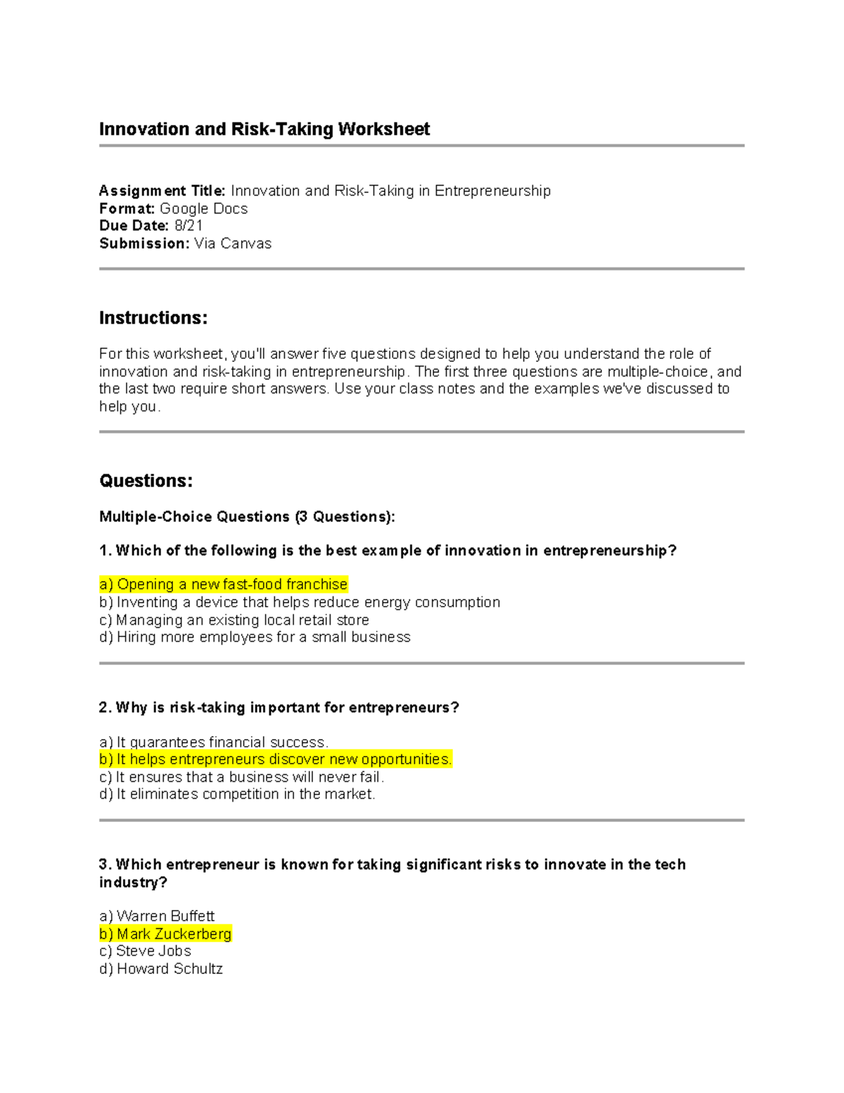 Kenzell Miller Hatcher - Innovation and Risk-Taking Worksheet ...