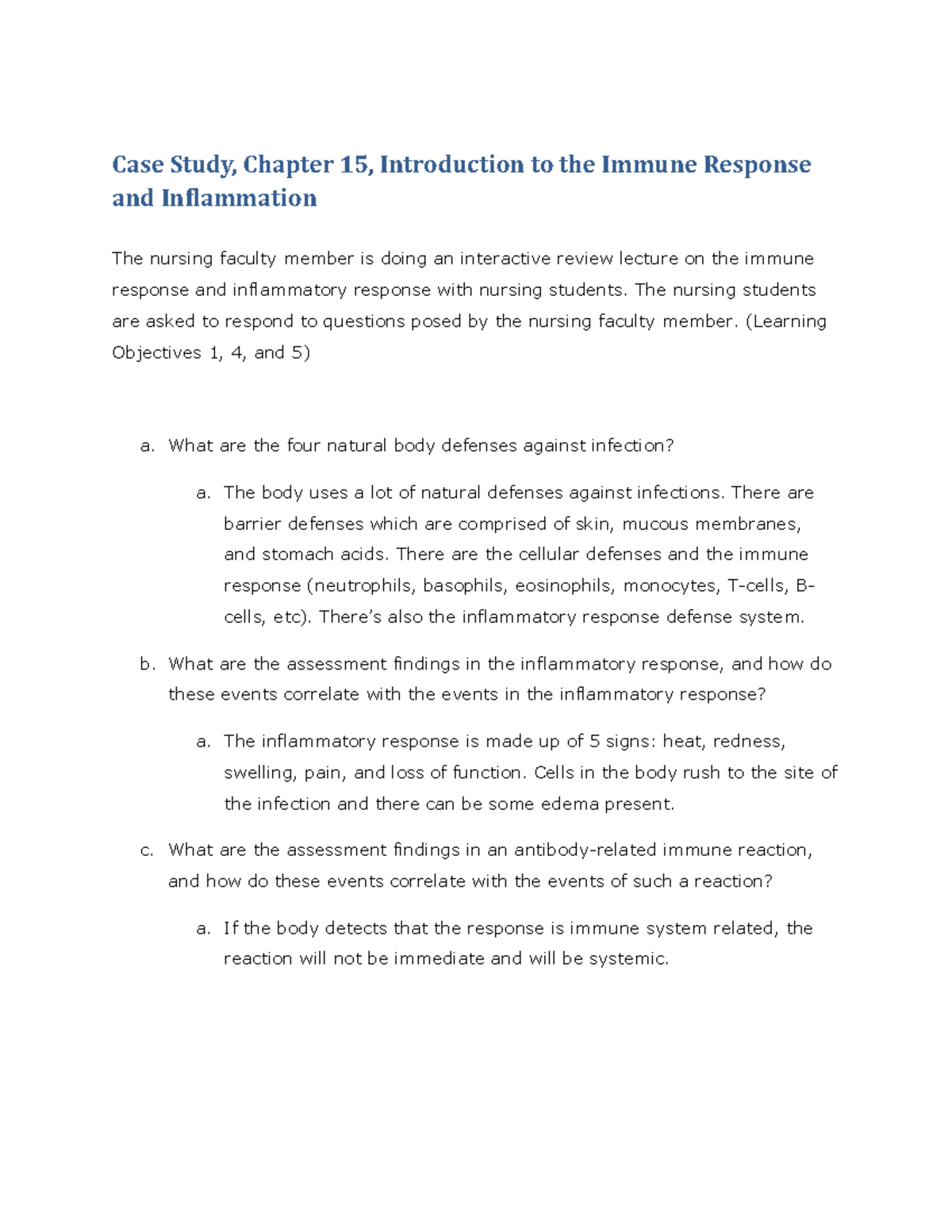 Case Study: Immune Response & Inflammation (Chapter 15) - Studocu