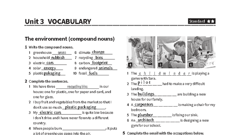SYNC 3 Unit 3 Vocabulary & Grammar: The Environment and Occupations ...