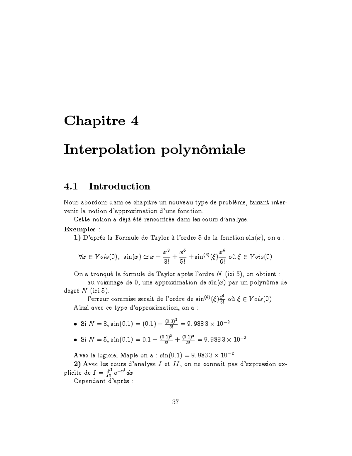 Cours d'analyse numérique 2 - Chapitre 4 : Interpolation polynomiale ...