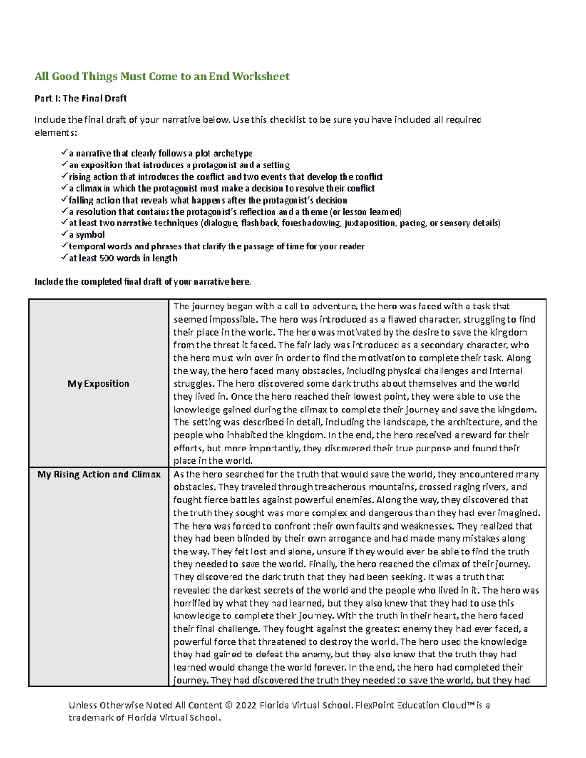 Narrative Elements & Structure Review Worksheet - 06 06 - Studocu