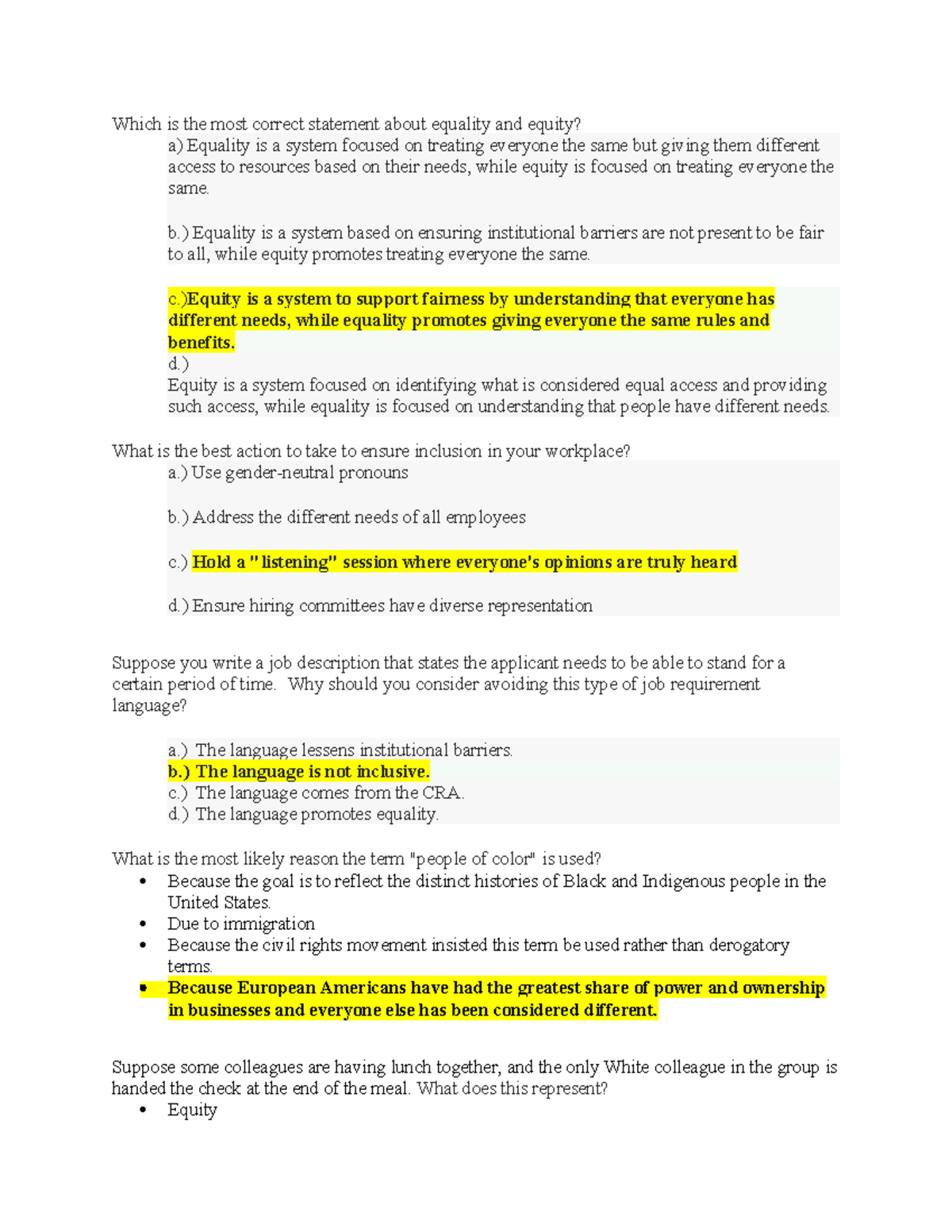 BUS 302 Business Ethics Unit 4 Q&A Guide on Equality and Equity - Studocu