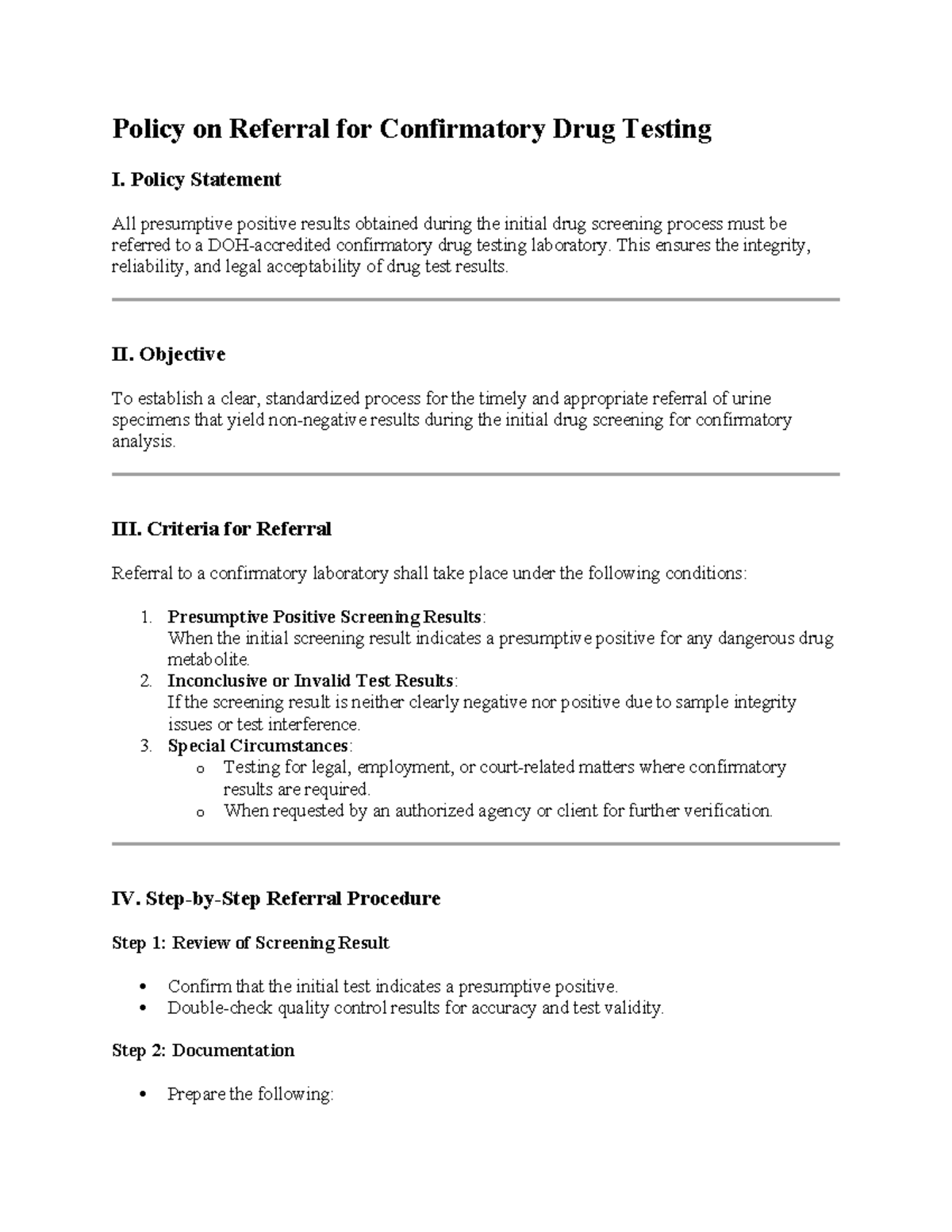 Policy on Referral for Confirmatory Drug Testing: Guidelines ...