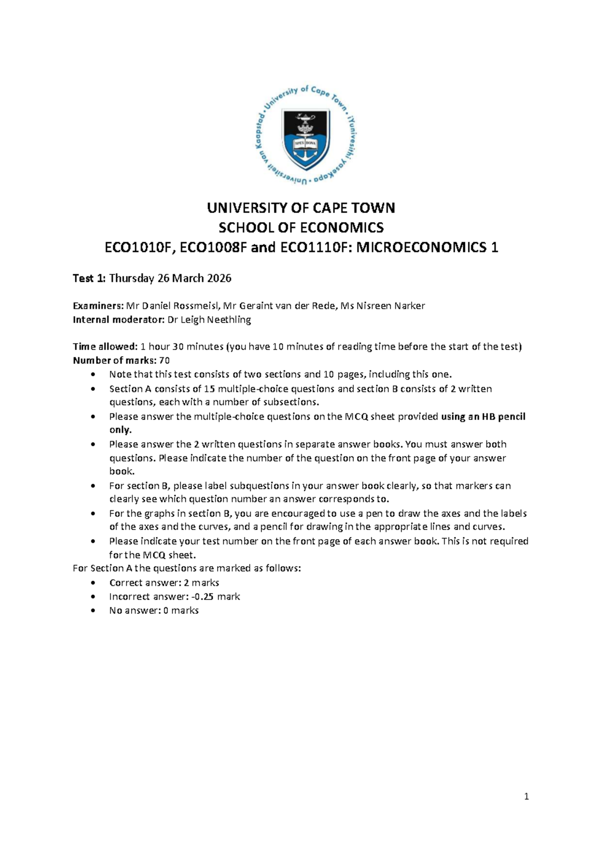 ECO1010F & ECO1008F Test 1 2026: MCQs & Written Questions Guide - Studocu