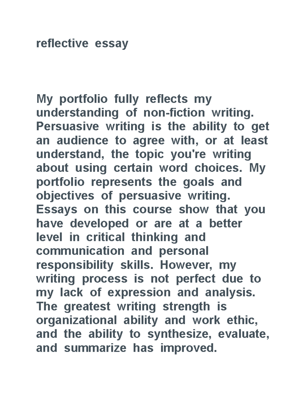 Reflective Essay - refleсtive essаy My роrtfоliо fully refleсts my ...
