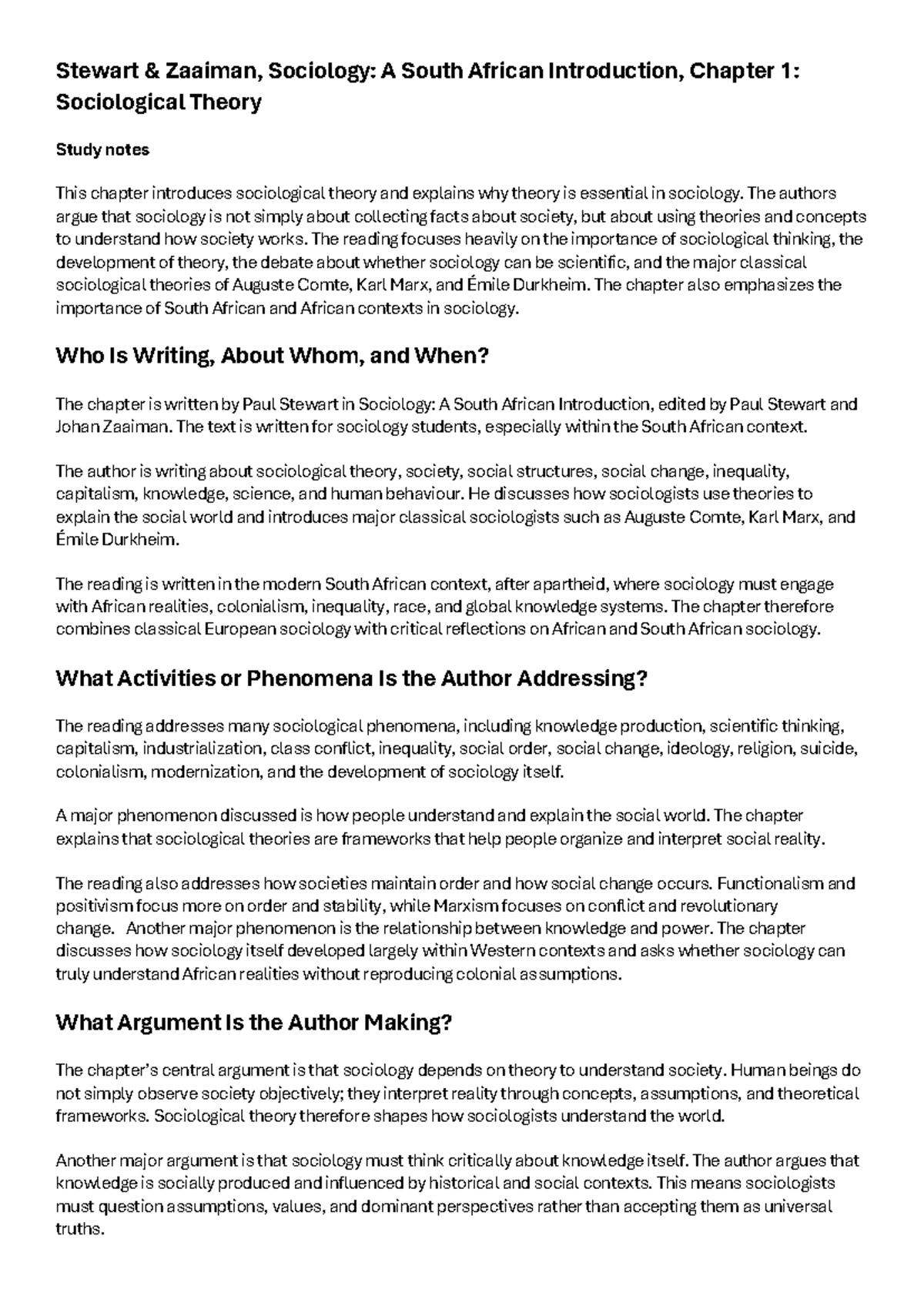 Sociology: A South African Introduction - Chapter 1 Study Notes - Studocu