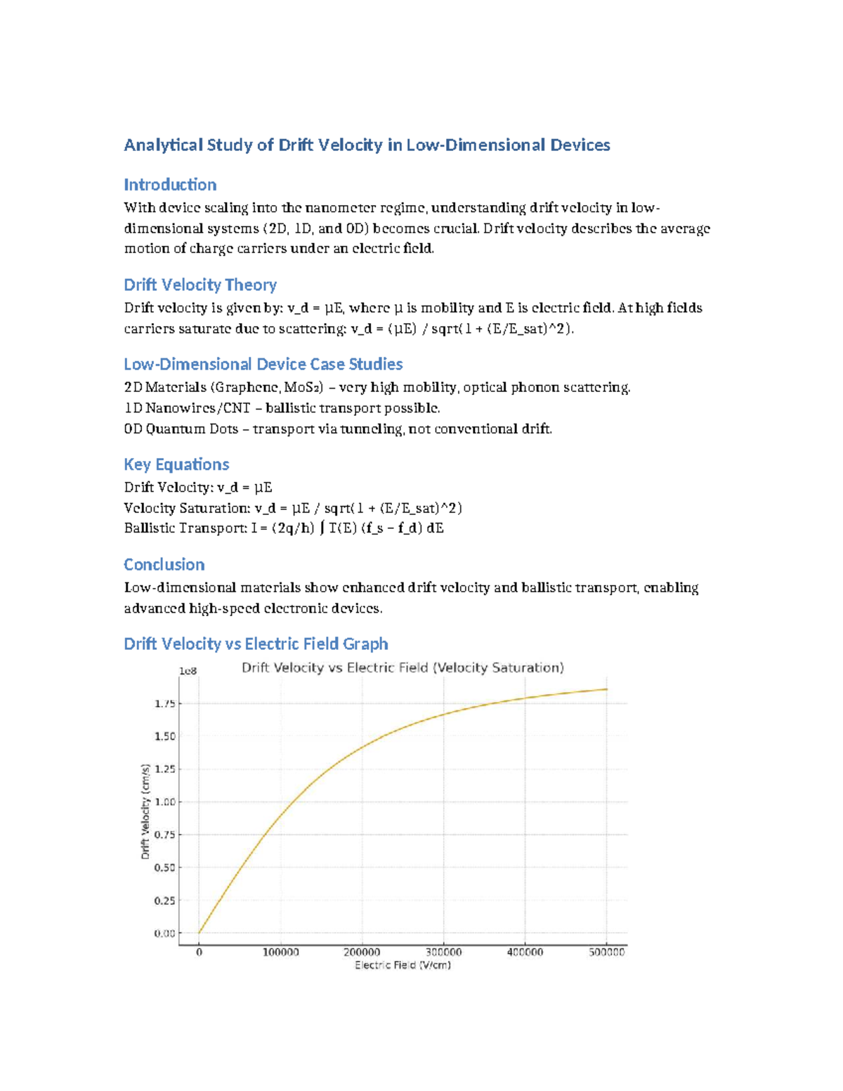 Drift Velocity Analysis in Low-Dimensional Devices: A Study - Studocu