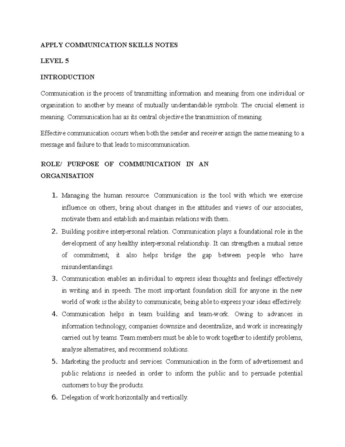APPLY COMMUNICATION SKILLS NOTES LEVEL 5: EFFECTIVE COMMUNICATION ...