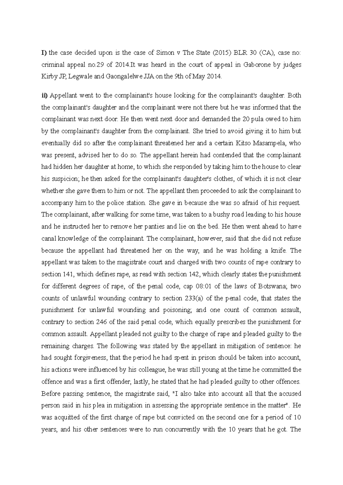 245 - Case Study: Simon v The State (2015) - Judicial Insights and Implications - Studocu