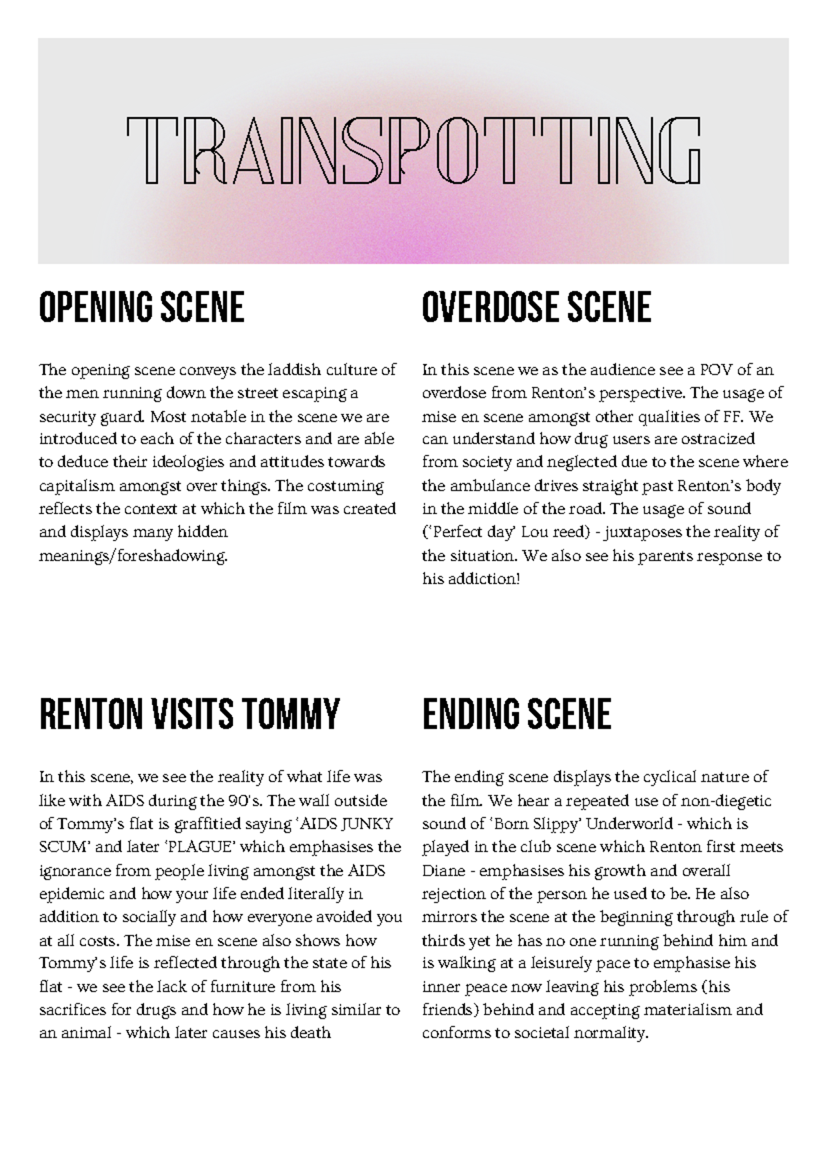 Trainspotting (Final Exam) Analysis of Key Scenes and Themes - Studocu