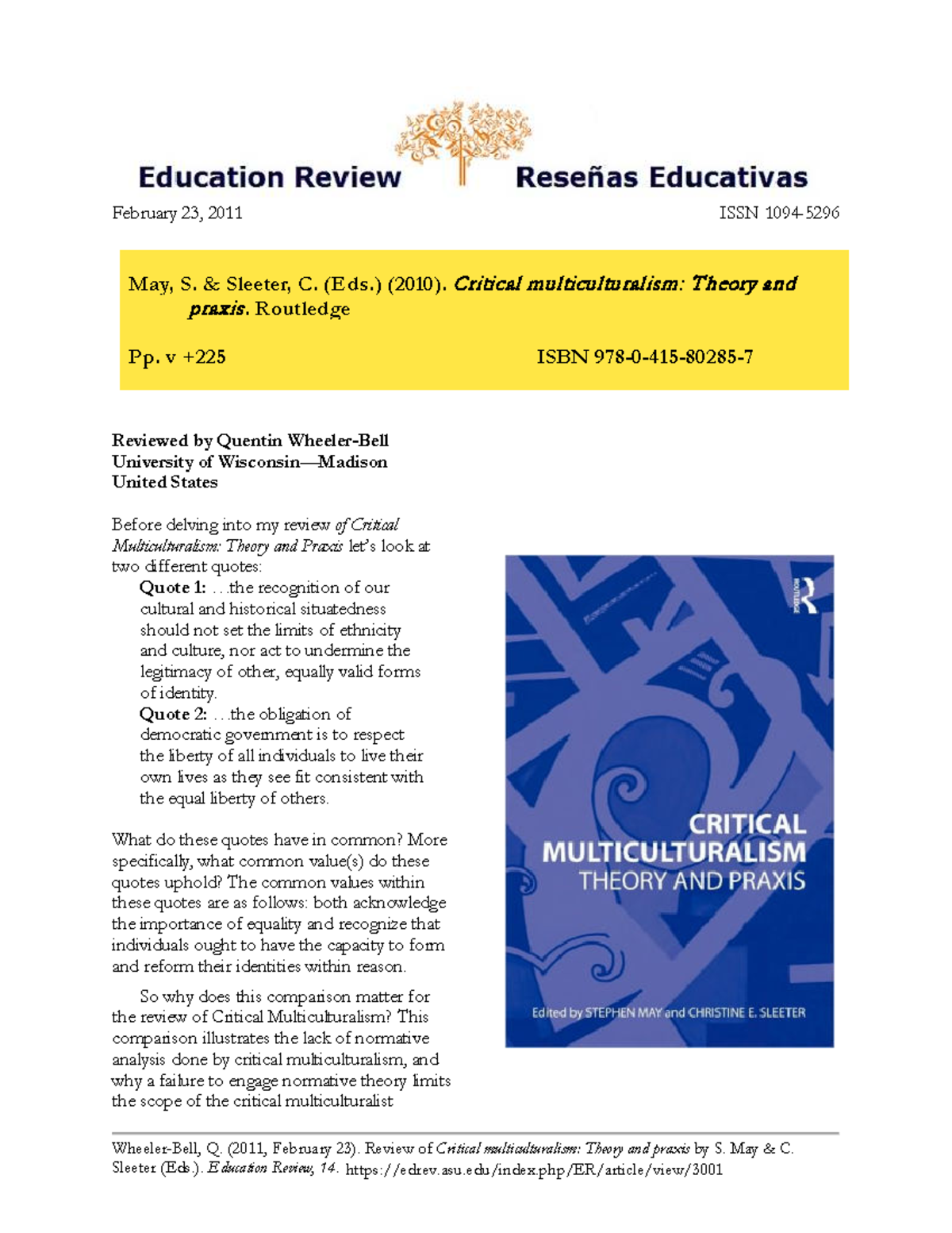 Review of Critical Multiculturalism: Theory and Praxis (EDU 2010) - Studocu