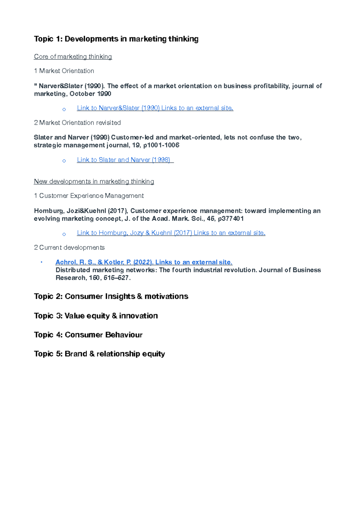 Module 1 TOM Notes: Developments in Marketing Thinking and Consumer ...
