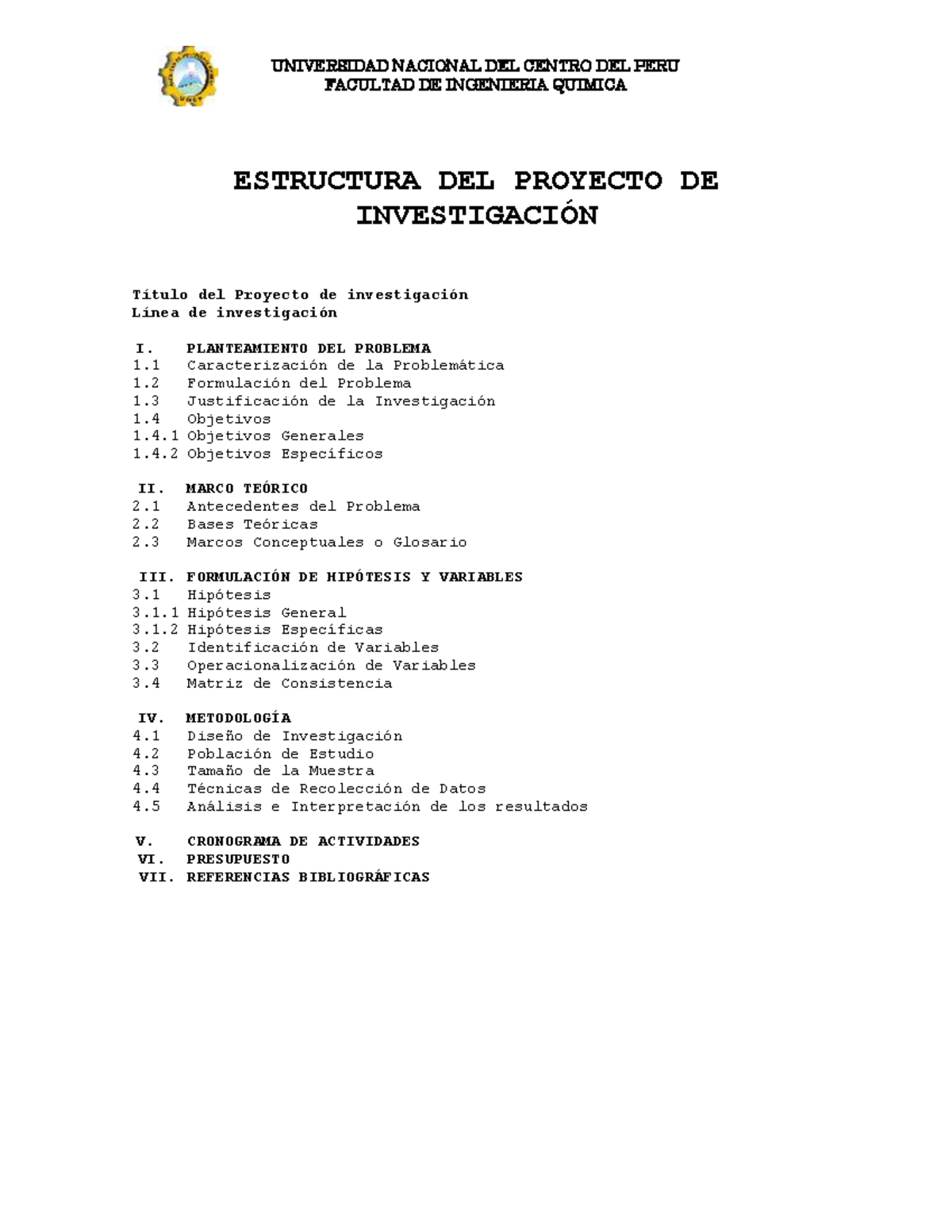 Estructura del Proyecto de Investigación - ING 101 - Studocu