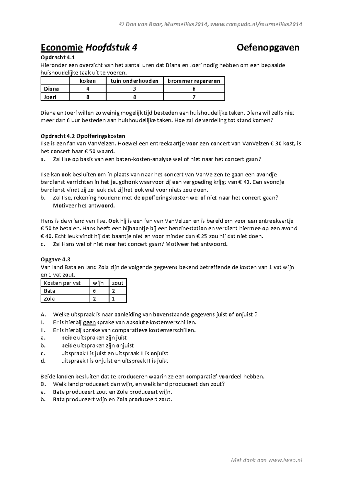 Oefenopgaven Economie Hoofdstuk 4: Comparatief Voordeel en ...