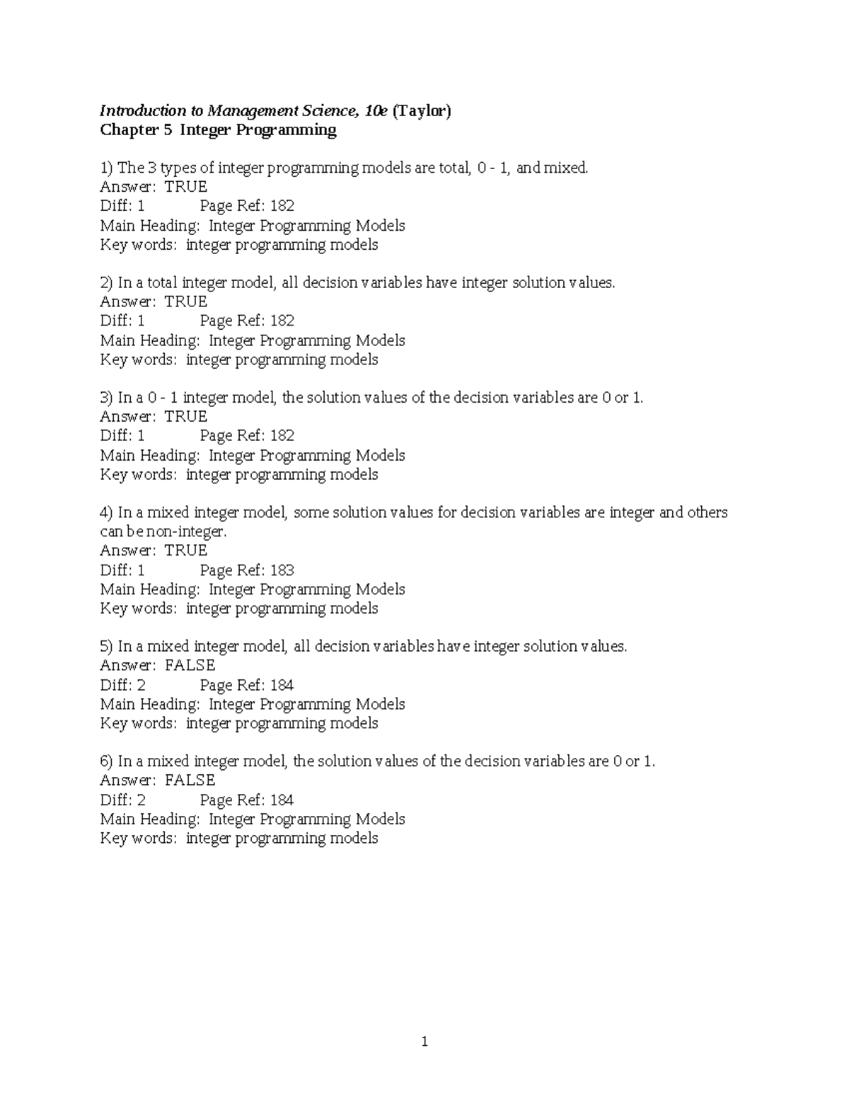 Integer Programming Models Q&A Bank for MGT 101 Final Exam - Studocu