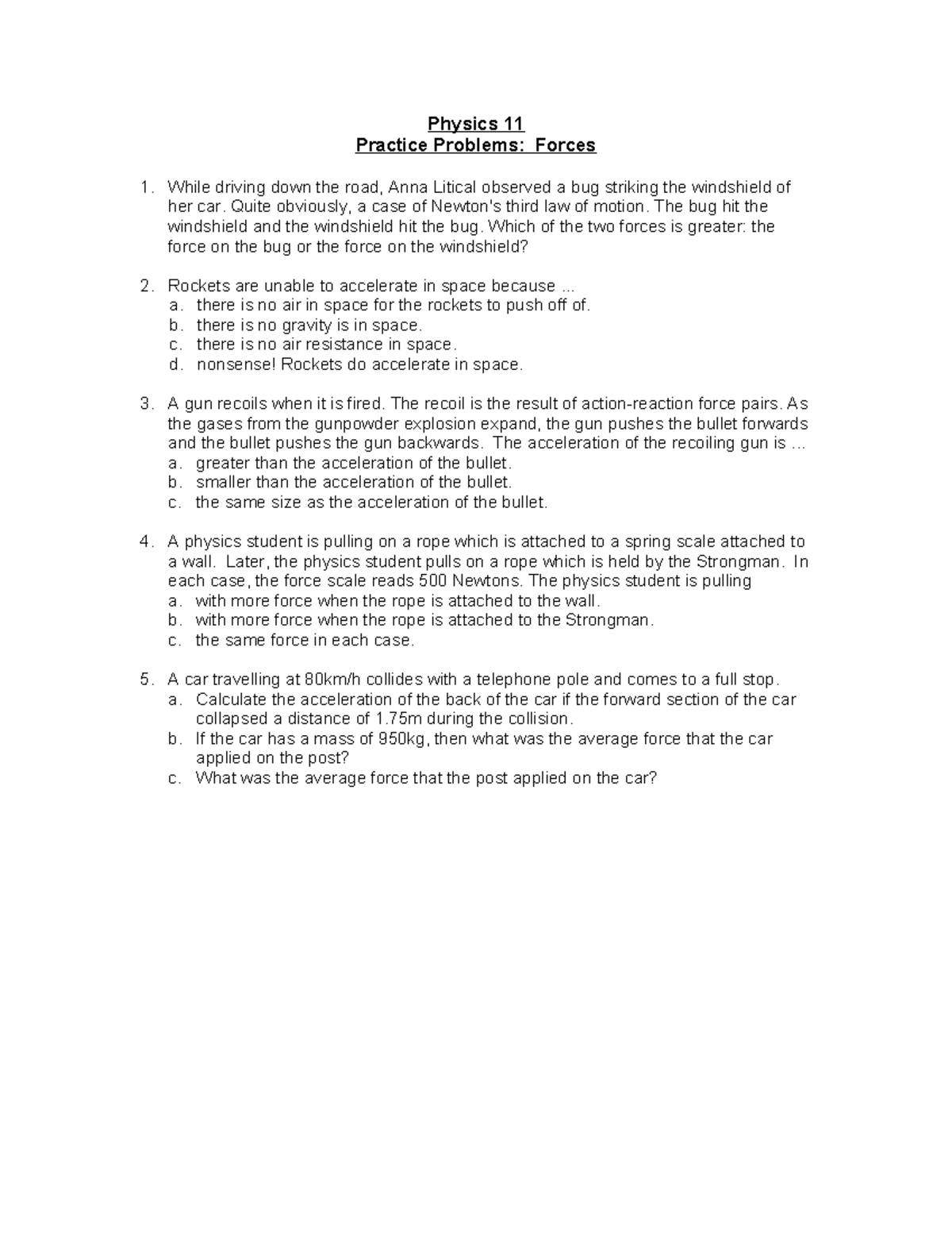 Physics 11 Study Guide: Extra Force Problems and Practice - Studocu