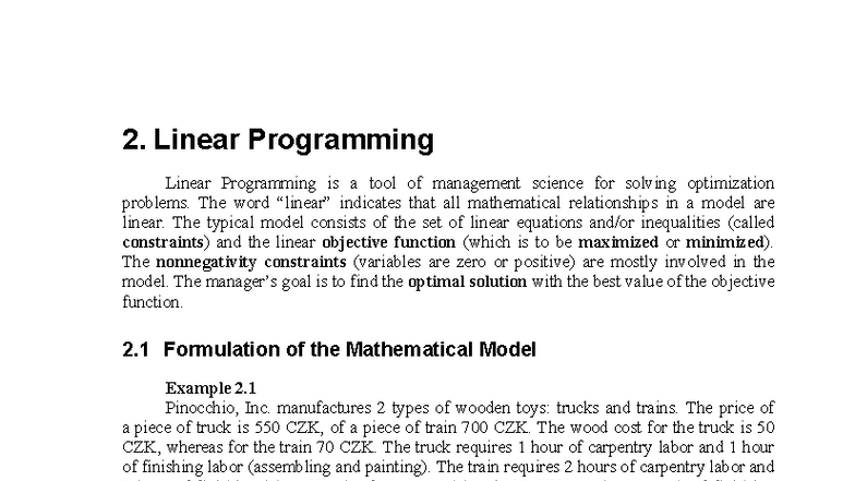 Linear Programming (LP) Model Formulation and Optimization Techniques - Studocu