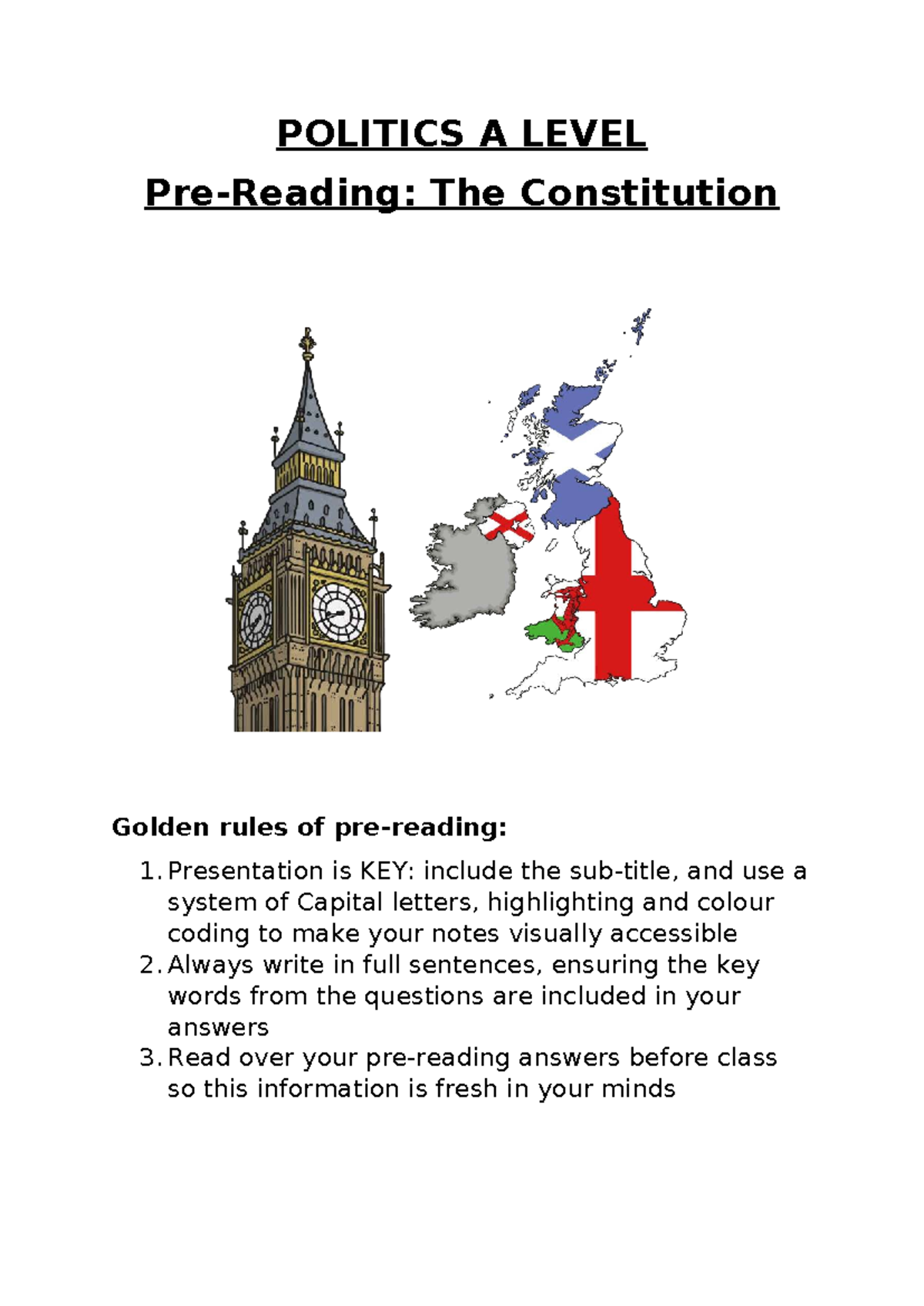 A LEVEL POLITICS: Constitution Pre-Reading Notes and Guidelines - Studocu