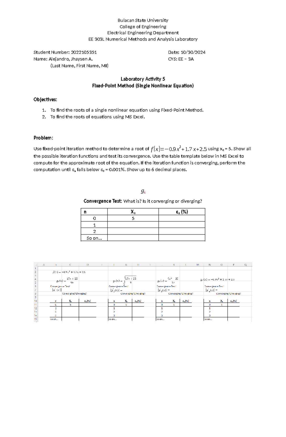 EE 303L Lab Activity 5 - Using Fixed Point Method for Nonlinear Equations - Studocu