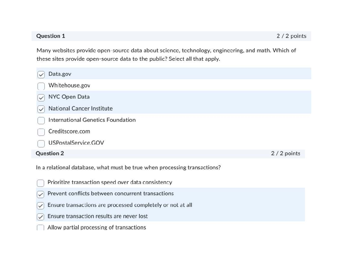 Module One Quiz: Database Systems and SQL Concepts - Studocu